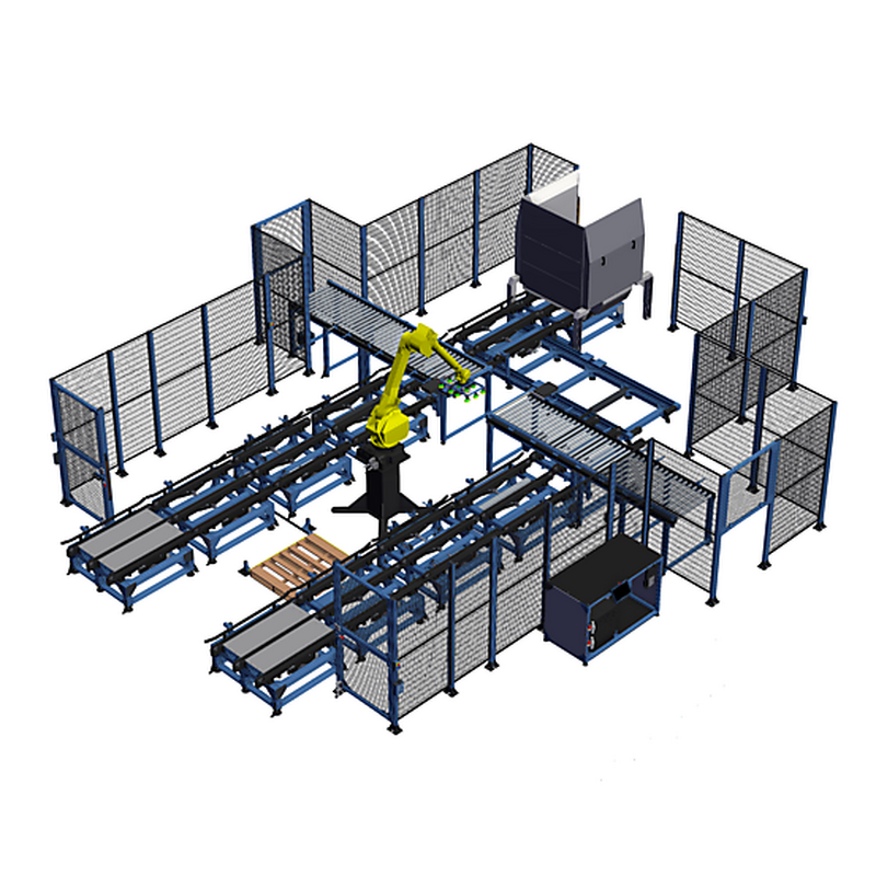 Turnkey Palletizer: Dual Infeed & Automated Outfeed with New Fanuc…