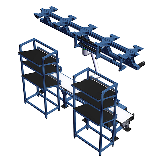 Overhead 7th Axis Cobot Cell with Fanuc CRX Cobot, Conveyor and…